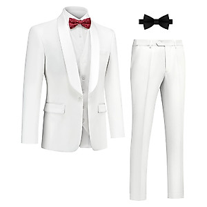 Mgnaie Men White Tuxedo Suit Set 3 Pieces Solid Premium Shawl Lapel Tux Jacket Vest Trousers Dinner Wedding 2024