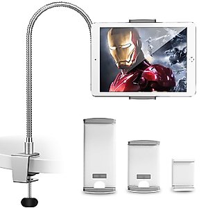 AboveTEK Gooseneck Tablet Holder, Aluminum iPad Stand Flexible Long Arm iPad Desk Mount for Bed Kitchen Office, Heavy Duty Tablet Mount Stand Compatible with iPad iPhone 6-13Pro, Fits for 3.5" - 11"