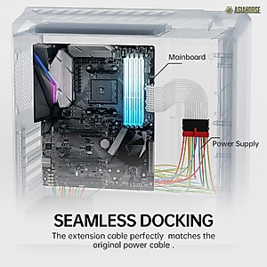 AsiaHorse 16AWG Pro Power Supply Sleeved Cable, White Power Supply Extension Cable Dual EPS Kit, 1x24-PIN/ 2x8-PORT (4+4) M/B,3x8-PORT (6+2) PCI-E, 30cm Length with 2 Set of Combs