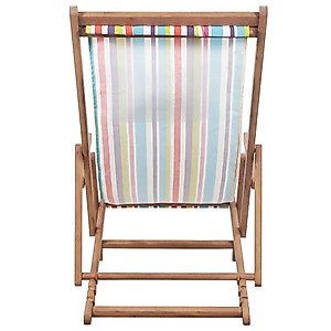 vidaXL Beach Sling Patio Chair, Outdoor Folding Deck Chair with Solid Wooden Frame, Patio Lounge Chair for Balcony, Fabric and Wooden Frame Multicolor