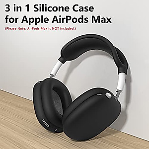 Silicone Case Cover for AirPods Max Headphones, Anti-Scratch Ear Pad Case Cover/Ear Cups Cover/Headband Cover for AirPods Max, Accessories Soft Silicone Skin Protector for Apple AirPods Max (Black)