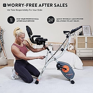 Foldable Exercise Bike, pooboo 4 IN 1 Indoor Cycling Bike Stationary Bikes for Home Upright Recumbent Position, 8-Level Magnetic Resistance Fitness Bike with Stronger Frame Seat Backrest Adjustments