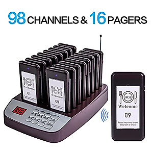 AGJ Restaurant Pager System 16 Pagers Beeper Buzzer System Guest Customer Queue Pagers for Food Truck Church Nursery Clinic Coffee Shop with Buzzer Vibration Flash