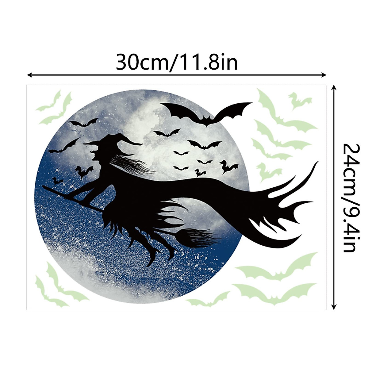 Halloween Decoration Sticker Glow in The Dark Bedroom Decals for Decoration Wall Sticker Visualization Luminous Stickers (Witch/Bats)