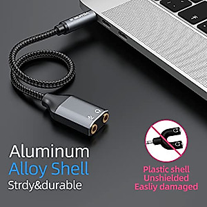 YOACELE 2 in 1 3.5mm Headphone Splitter Adapter, 3.5mm Male to Audio and Microphone Adapter, Compatible with iPhone, Samsung Phones and Tablets