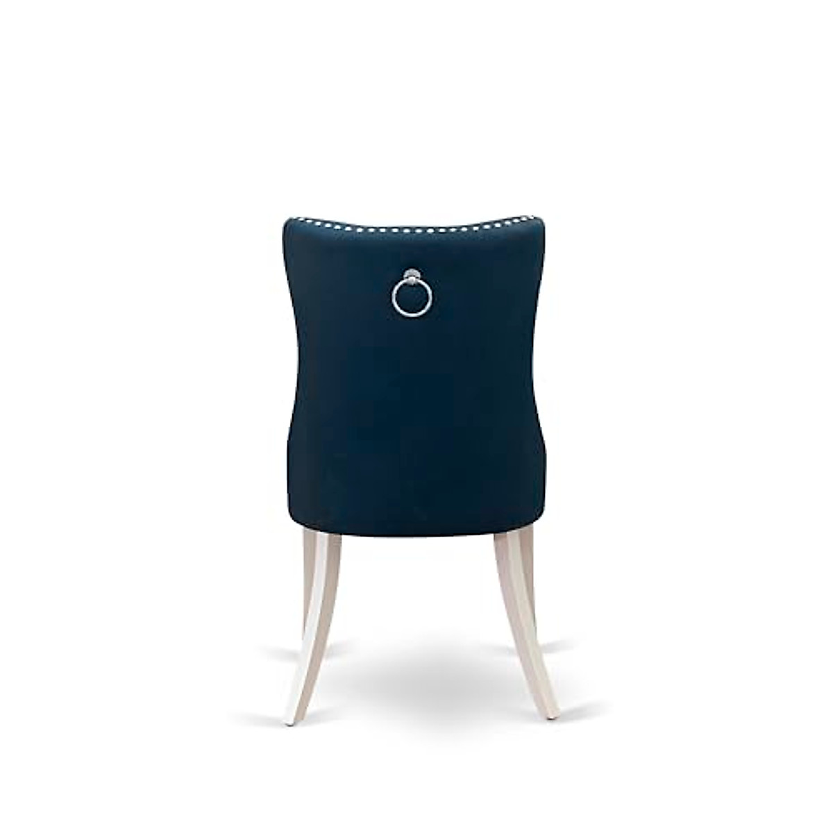 East West Furniture DAP2F29 Dallas Parson Chairs - Button Tufted Nailhead Navy Blue Polyester Fabric Padded Dining Chairs, Set of 2, Linen White