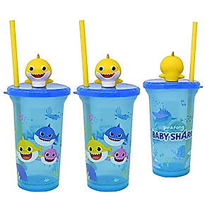 [3-Pack] Baby Shark 15oz Buddy Sip Drink Tumblers, BPA-free, Blue