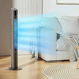 mollie Oscillating Quiet Tower Fan with Remote Control 8 Speeds 12H Timer Portable LED Display 45 Inch Electric Air Circulator Cooling Floor Standing Fan for Home Bedroom Office Living Room Gray