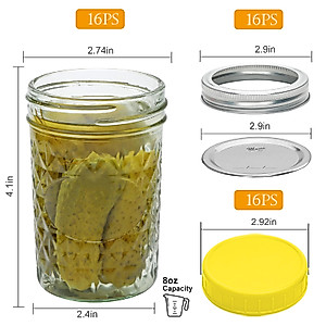 COMUDOT 16 Pack Mason Jars,8 oz Canning Jars Glass Jars With Lids,Small Mason Jars Suitable for Jelly,Jam,Honey,Wedding Favors, Shower Favors