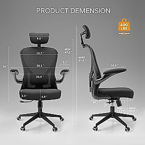 SICHY AGE Ergonomic Chair with Headrest Big and Tall Office Chair Computer Chair Desk Chair Adjustable Headrest Lumbar Support 450 lbs Heavy Duty Office Chair with Metal Base Black