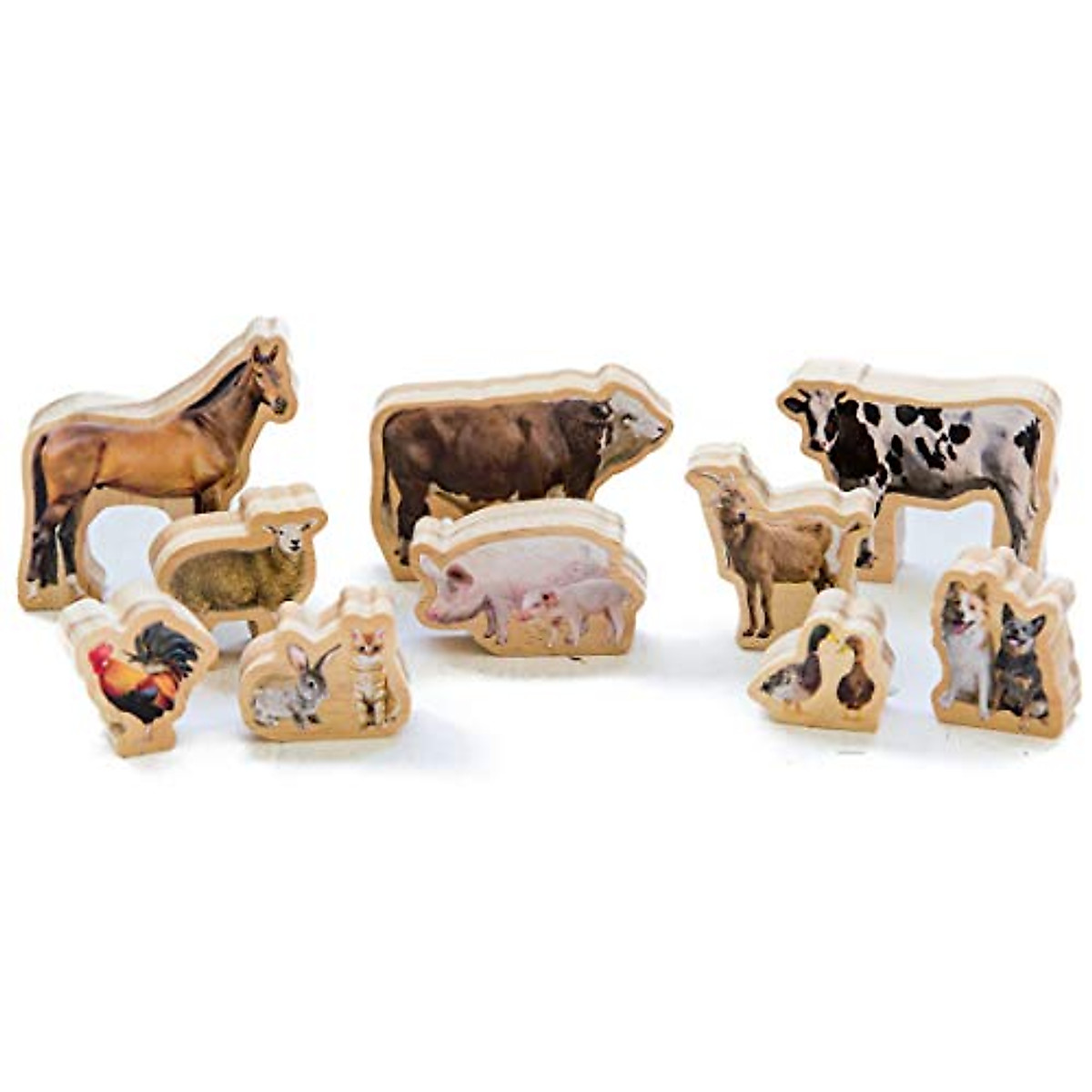 THE FRECKLED FROG My Farm Animals - Set of 10 - Ages 1+ - Wooden Blocks for Toddlers - Includes Horse, Rooster, Sheep, Cows and More - Double-Sided