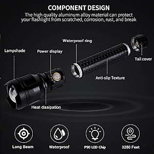 LBE Rechargeable Led Flashlights, Super Bright 900,000 High Lumens Flashlights with 5 Modes, IPX7 Waterproof Handheld Large Flash Light Powerful Flashlight for Emergencies Camping