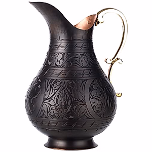 DEMMEX The Pitcher, 1mm Solid Copper Handmade Engraved Copper Pitcher Vessel Ayurveda Jug for Drinking Water, Moscow Mule, Cocktail (Antiqued-Engraved)