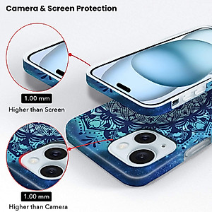 Hi Space Case Compatible with iPhone 15 Plus 2023 6.7 Inch, Slim Shockproof Full Body Rugged Hard Protective Cover, Datura Mandala
