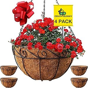 Hanging Planters for Outdoor Plants, 4 Pack 14" Metal Hanging Baskets for Plants Outdoor, Large Hanging Flower Pots for Outside with Coco Liners Outdoor Hanging Planter for Porch Hanging Flower Basket