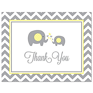 MyExpression.com 50 Cnt Grey Yellow Chevron Elephant Baby Thank You Cards