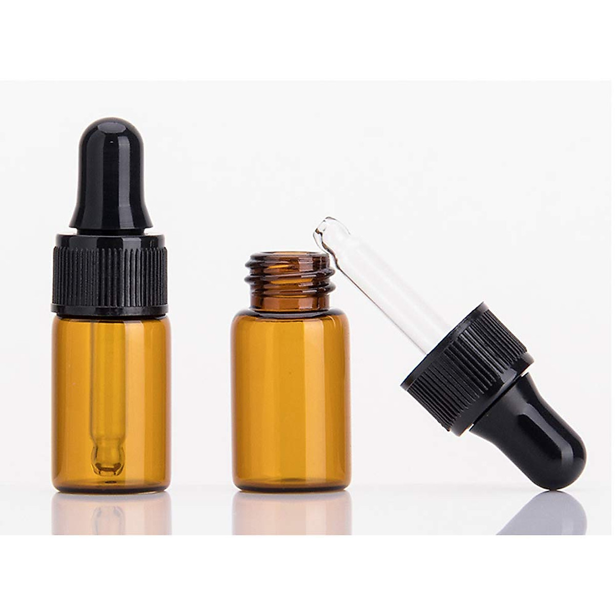 ConStore 100pcs Amber Glass Dropper Bottle Small Essential Oil Bottle with Glass Eye Dropper Empty Mini Lotion Dropper Vials Refillable Perfume Sample Vial Containers+2pcs dropper (1ml)