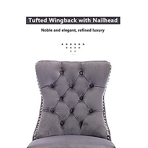 Virabit Tufted Dining Chairs Set of 4, Velvet Upholstered Dining Chairs with Nailhead Back and Ring Pull Trim, Solid Wood Dining Chairs for Kitchen/Bedroom/Dining Room (Grey)