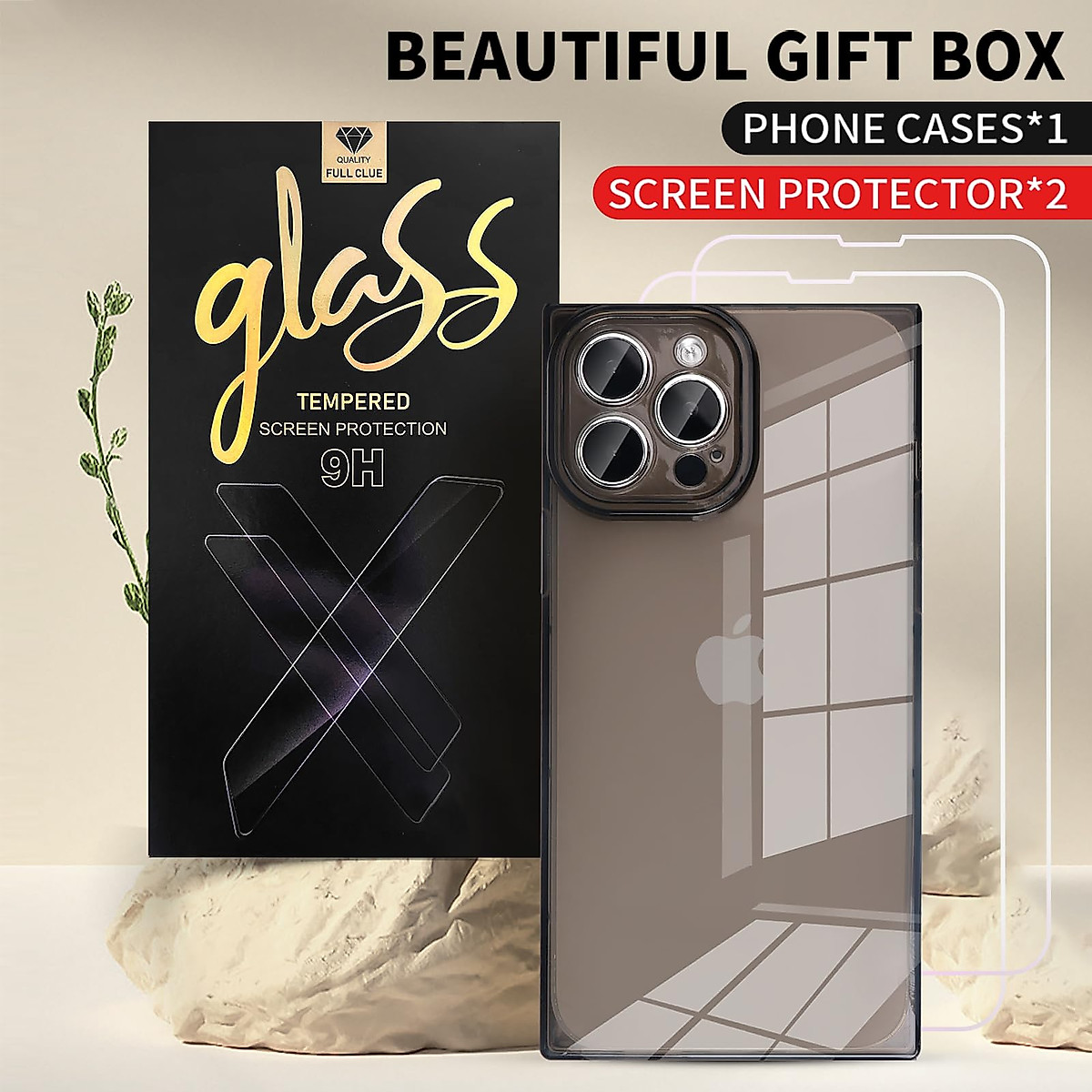 KRY Black Clear Phone Case for iPhone 13 Pro Max Case with [Screen Protector][Camera Protection] Cute Design, Slim Cover for iPhone 13 Pro Max [Soft Anti-Scratch] for Women Girls