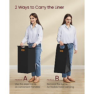 VASAGLE Laundry Hamper with 4 Compartments, 39.6 Gal. (150 L) Laundry Sorter, Rolling Laundry Cart with Shelves, Small Side Pockets, 6 Labels, Chestnut Brown, Ink Black and Dove Gray UBLH203B01