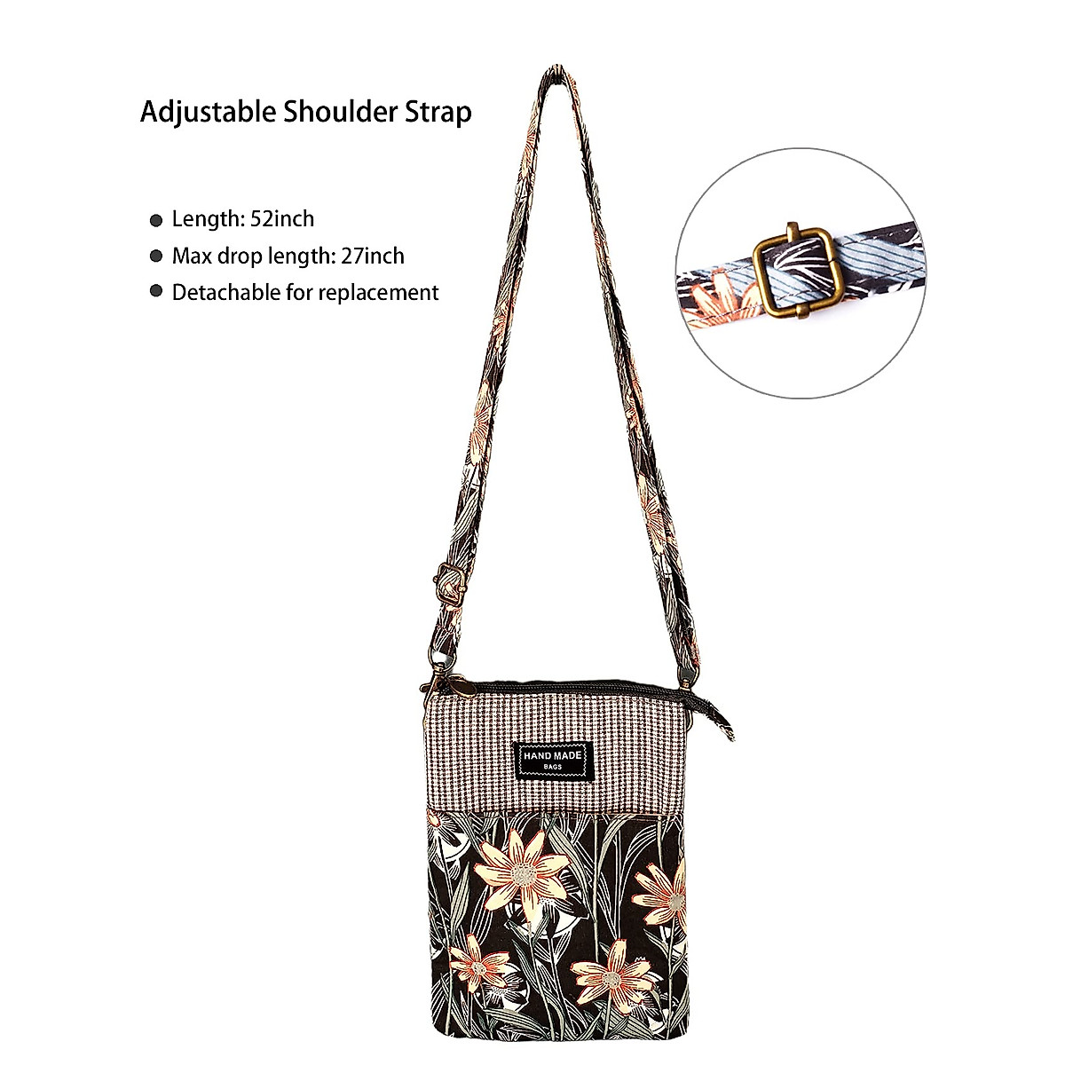 LassZone Womens Small Crossbody Bag Cell phone Bag Floral Pattern Ladies Small Handbag Wallet 5 Pockets Shoulder Bag Messenger Bags