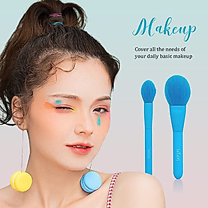 TEXAMO Makeup Brush Set for Powder, Contour, Blush, Highlighter, Eyeshadow, Eyebrow, Concealer, Blending, Premium Synthetic Makeup Brush with Pouch Set of 8, Blue