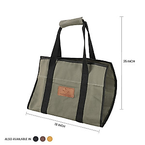 WHITEDUCK TUFF Large Firewood Carrier 21 Oz. Heavy Duty Waxed Canvas Log Carrier Holder for Fireplace, Carrying Wood Indoor & Outdoor (Olive, Rectangle (39"x18"))