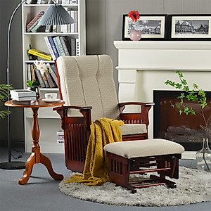 Dvasovio Rustic Glider Chair for Nursery with Ottoman, Resistant Rubber Wood Nursery Glider and Ottoman Sets for Relaxing, Rocking Chair for Living Room Bedroom, Cherry