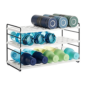 Water Bottle Organizer for Cabinet, 3 Tier Expandable Water Bottle Storage Holder Rack, Adjustable Cup Tumbler Organizer for Kitchen Cabinets Fridge Pantry Organization and Storage, White