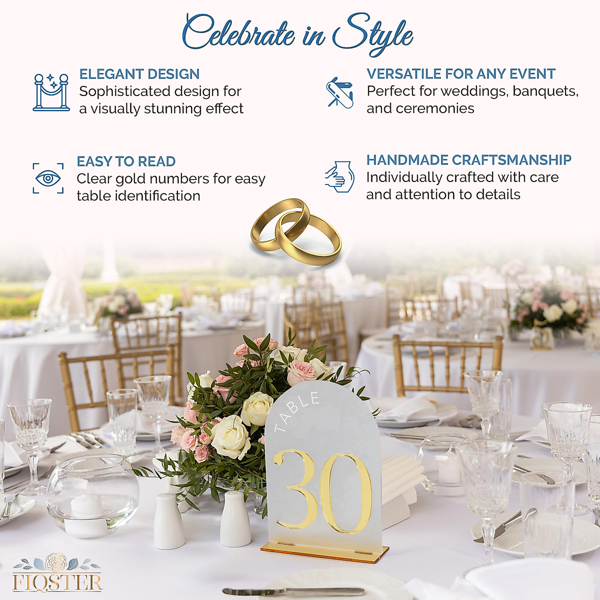 FIQSTER Frosted Arch Gold Table Numbers for Wedding Reception - Table numbers 1-30 - 5x7" Frosted Arch Acrylic Table Signs with Gold Mirror Numbers for Banquet, Party, Event, Anniversary (Table Numbers 1-30)