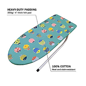 12.5" x 30" Small Tabletop Ironing Board Cover and Pad,3 Pairs of Hook and Loop Fastener Straps,Elastic Edges,Cotton Mini Iron Board Cover with Scorch Resistant Thick Padding