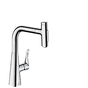 hansgrohe Metris Select Chrome Bar Kitchen Faucet, Kitchen Faucets with Pull Out Sprayer, Faucet for Kitchen Sink, Chrome 73822001