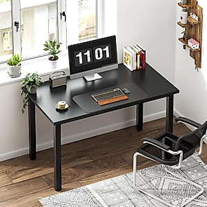 Need Small Desk, 39.4 inches Sturdy Writing Desk for Small Spaces, Small Computer Desk Teens Desk Study Table Laptop Desk Home Ofice Desk, Black Metal Frame, Black