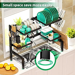 MOUKABAL Stainless Steel Over The Sink Dish Drying Rack -Adjustable Over Sink Dish Rack- Length(25.9"-33.4")-Space-Saving -Multifunctional Over The Sink Dish Drainer Drying Rack for Kitchen Counter