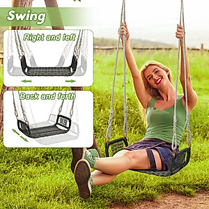 Tangkula 1-Person Rattan Porch Swing, Outdoor Single Swing Chair Bench with Hanging Hemp Ropes for Adults and Kids, Bench Swing for Porch, Yard, Balcony, Tree (Mix Brown)