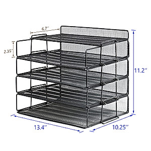 LUCYCAZ 4 Tier Desk Organizer - Stackable Paper Tray, Paper File Organizer for Desk, 5 Trays Mesh Stackable Paper Tray Desktop Document for School Home and Office, Black