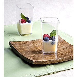 zappy Elegant Tall Square Mini Cube 3oz Clear Plastic Tasting Sample Shot Glasses Parfait Souffle Jello Mini Dessert Cups Dessert Glasses 3 oz Shooter Tumbler Party Cups Bowls With Lids (40 Ct)