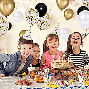 RHGBINLI Black Gold Confetti Latex Balloons, 60 Pack 12 Inch Black Metallic Gold Party Balloons for Graduation Birthday Wedding Party Decorations