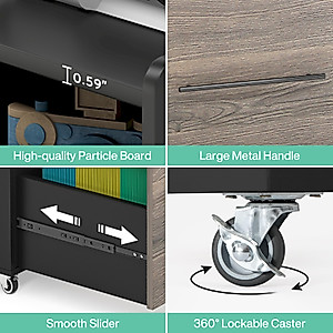 Tribesigns 2 Drawer File Cabinet Rolling Filing Cabinets for Home Office Grey lateral File Cabinet Wood File Cabinet for Letter Size, Printer Stand with Rolling Wheel and Open Storage Shelves