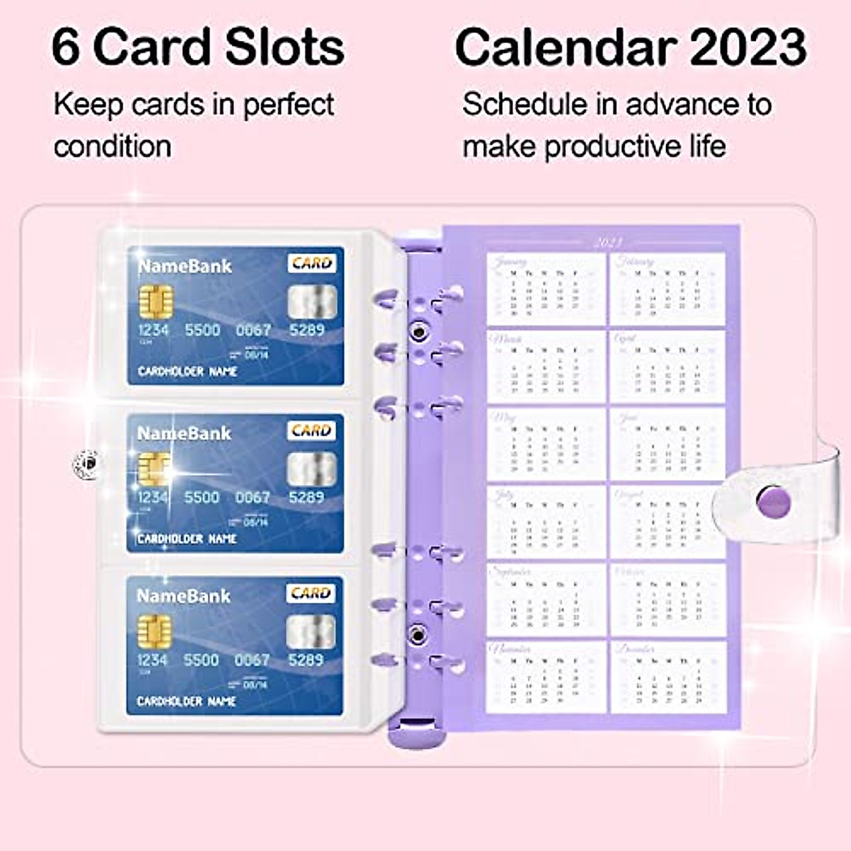Budget Binder with Zipper Envelopes, [Jelly Glitter Collection] Money Organizer with Large Rose Gold Stickers, Calendar Cover, 6pcs Card Slots & 24pcs Expense Sheets, Gift Box Packaging, Saving Binder