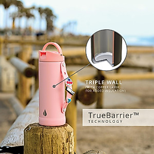 Elemental Iconic Kids Water Bottle with Straw Lid & Charms Strap, Leak-Proof When Closed, Triple Insulated Stainless Steel Reusable Thermos Water Bottle - 14oz, Rose