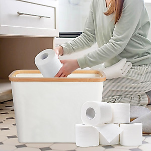Toilet Paper Storage Basket, Toilet Paper Organizert for Bathroom Storage, Bamboo Basket Bin for Toilet Tank, Toilet Paper Holder Dispenser, 13 Rolls Compatible, Bathroom Accessories Holde