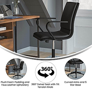 Flash Furniture James Mid-Back Designer Executive Office Chair - Black LeatherSoft Upholstery - Black Base and Arms - Height Adjustable 360° Swivel Seat