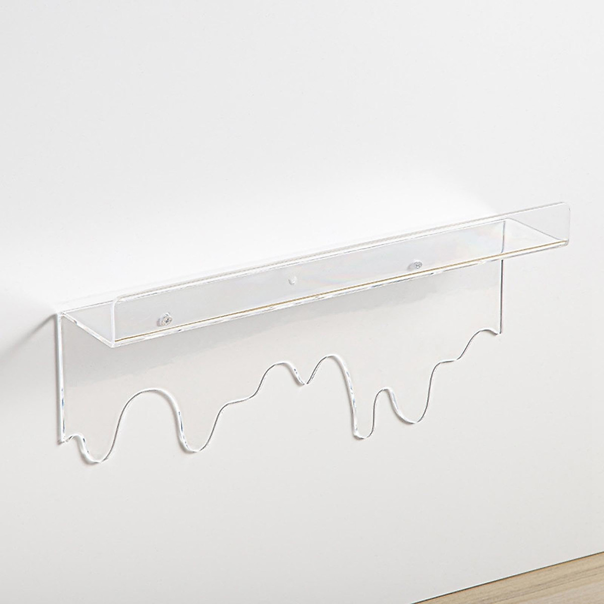 Gralara Clear Acrylic Floating Wall Ledge Shelf, Wall Mounted Bookshelf for Kids, Spice Shelf Organizer for Kitchen, Display Shelf for Collectibles, Flowing Water