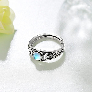 SCZKLAQ Triple Moon Ring for Women,925 Sterling Silver Moonstone Triple Moon Ring,Moonstone Moon Phase Ring Open Adjustable Moonstone Ring Wiccan Jewelry Gift for Women Men #7