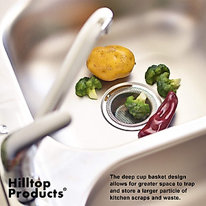 2 Pack - 4.5" Top / 3" Basket - Kitchen Sink Drain Strainer Stainless Steel Large Basket Food Catcher with Handle. Fast Flow and Effective 2/16" Holes