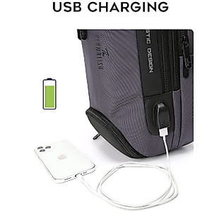 The Clownfish Unisex Waterproof Anti -Thief Password Zipper Lock Crossbody Bag With Usb Charging Chest Bag Shoulder Bag Sling Bag, Grey