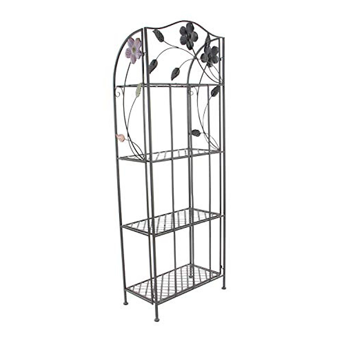 Deco 79 Metal Floral Indoor Outdoor Tall Folding 4 Shelf Bakers Rack, 25" x 12" x 68", Black