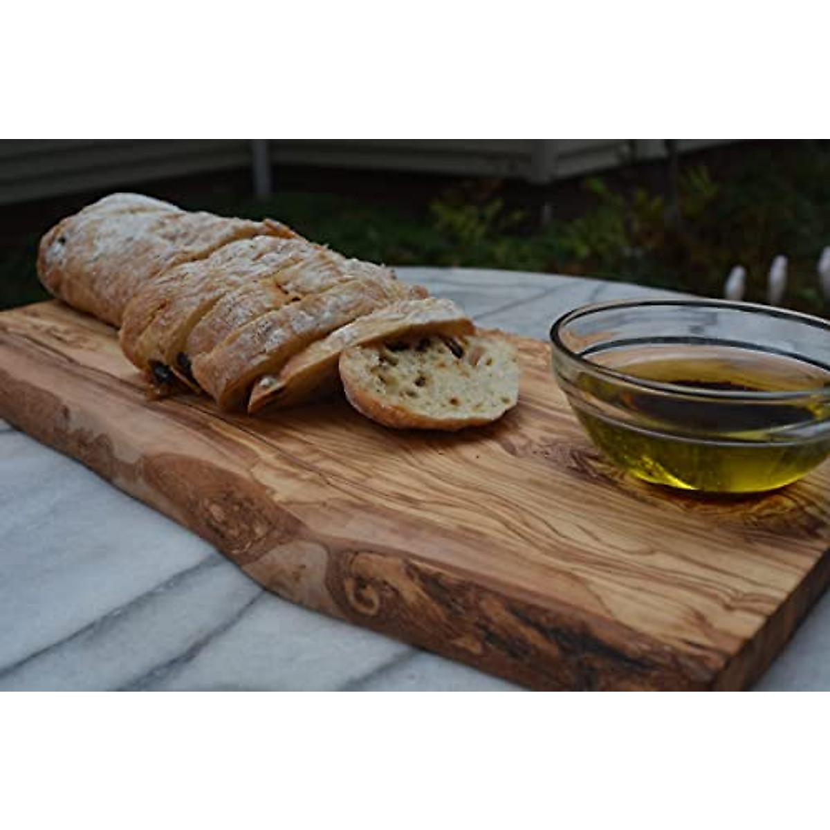 THE LIVE EDGE - Olive Wood Long Charcuterie Board | Rustic Large Wooden Cutting Board for Kitchen | Cheese and Bread Cutting Wood Board | Handmade Cutting Board for Meat | 16"L x 6.75"W x 0.75"Th