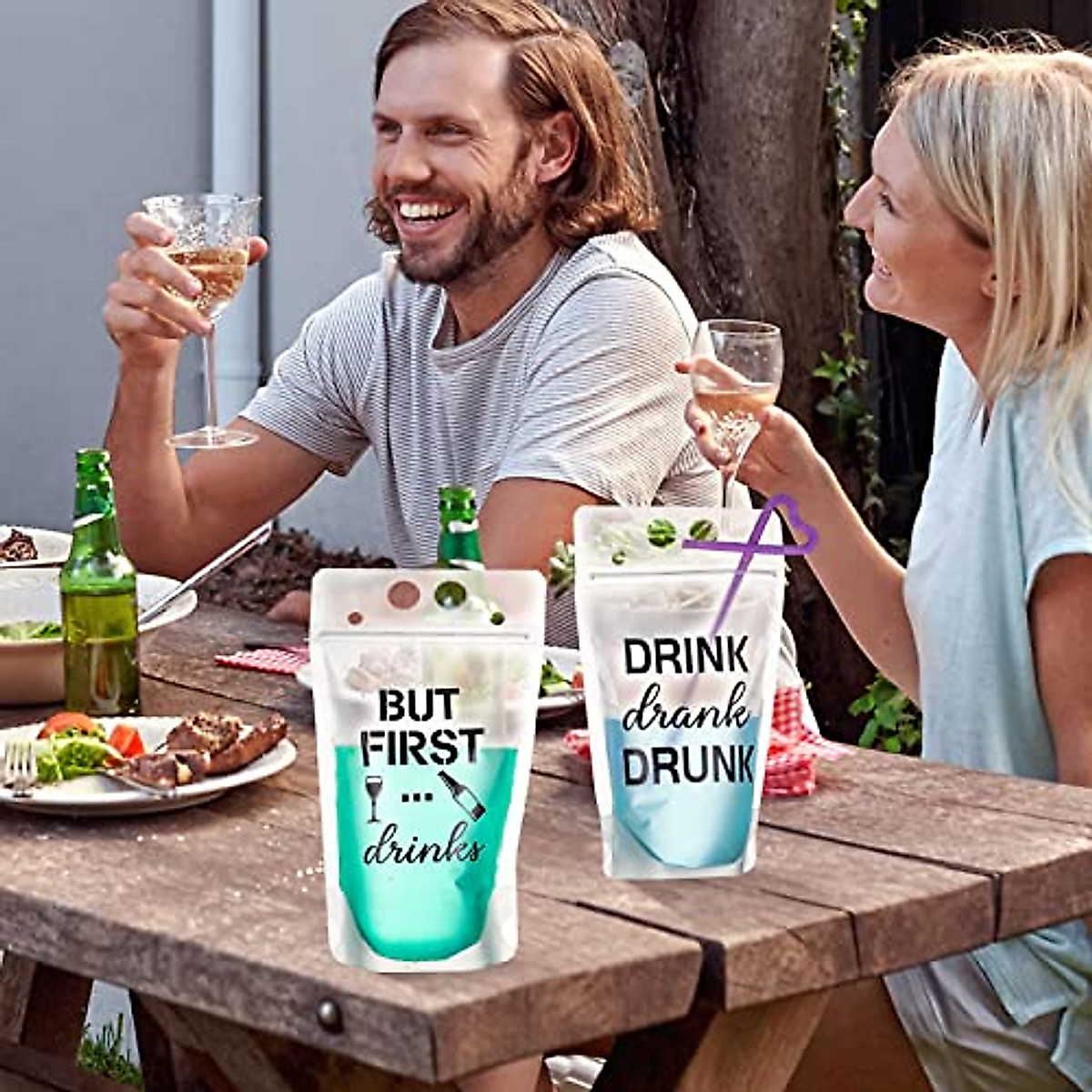 Drink Pouches with Straws Plastic Drink Bags with Zipper Party Beverage Bags Juice Pouches for Adults and Teens (36 Sets,9 Styles)